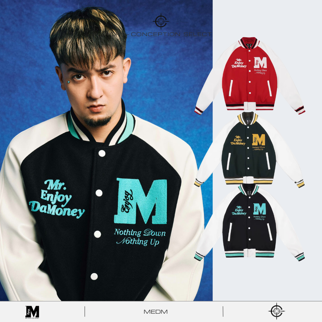 MEDM 標語刺繡 美式復古 短寬 重磅毛呢 棒球外套(BOXY)