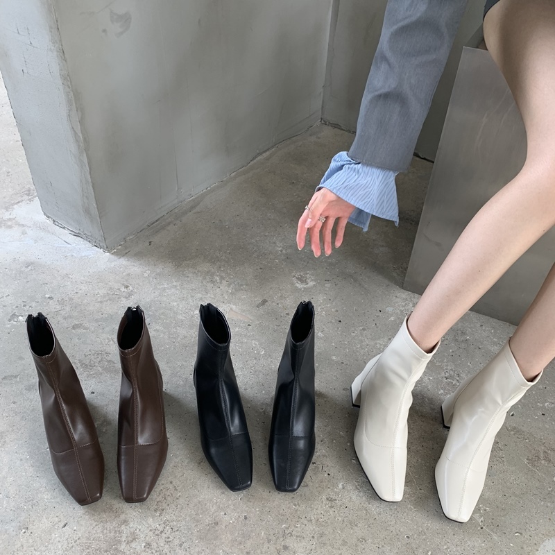 5cm Square Toe Span Ankle Boots