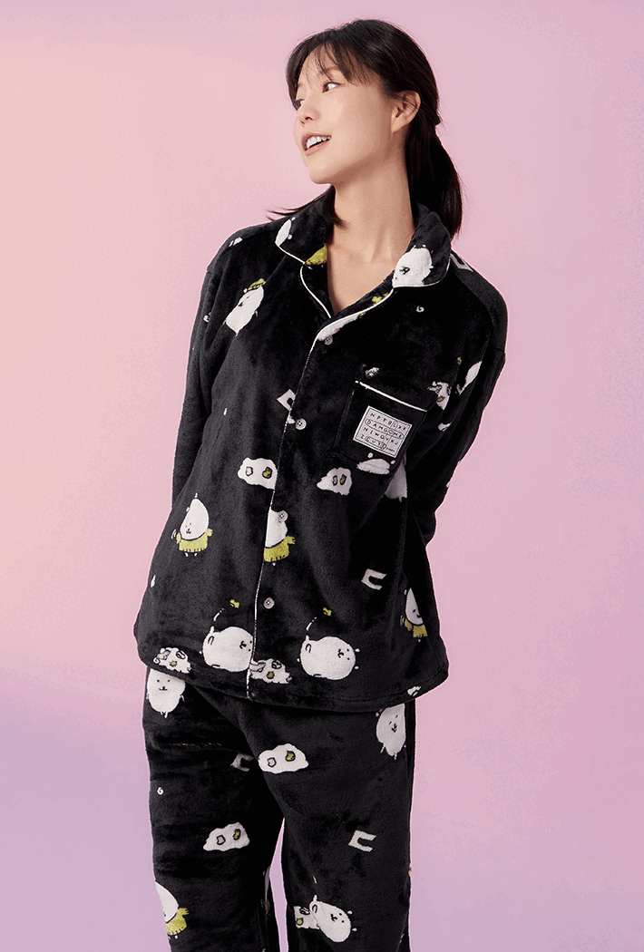 Damgome ! SPAO 溫暖的毛毛長袖睡衣 BLACK