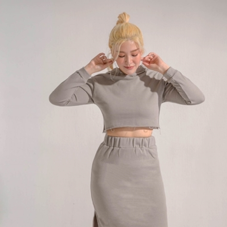 慵懶棉質側開長裙-灰色