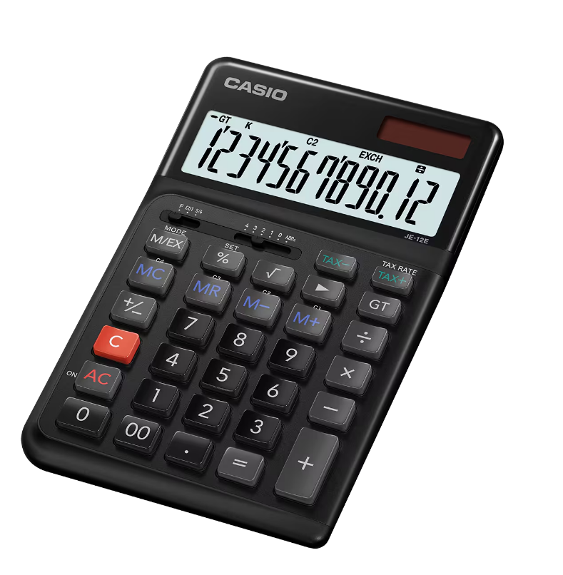 Casio JE-12E-BK 纖巧桌上型 人體工學步進按鍵 斜面計算機 12位 （黑色/白色）