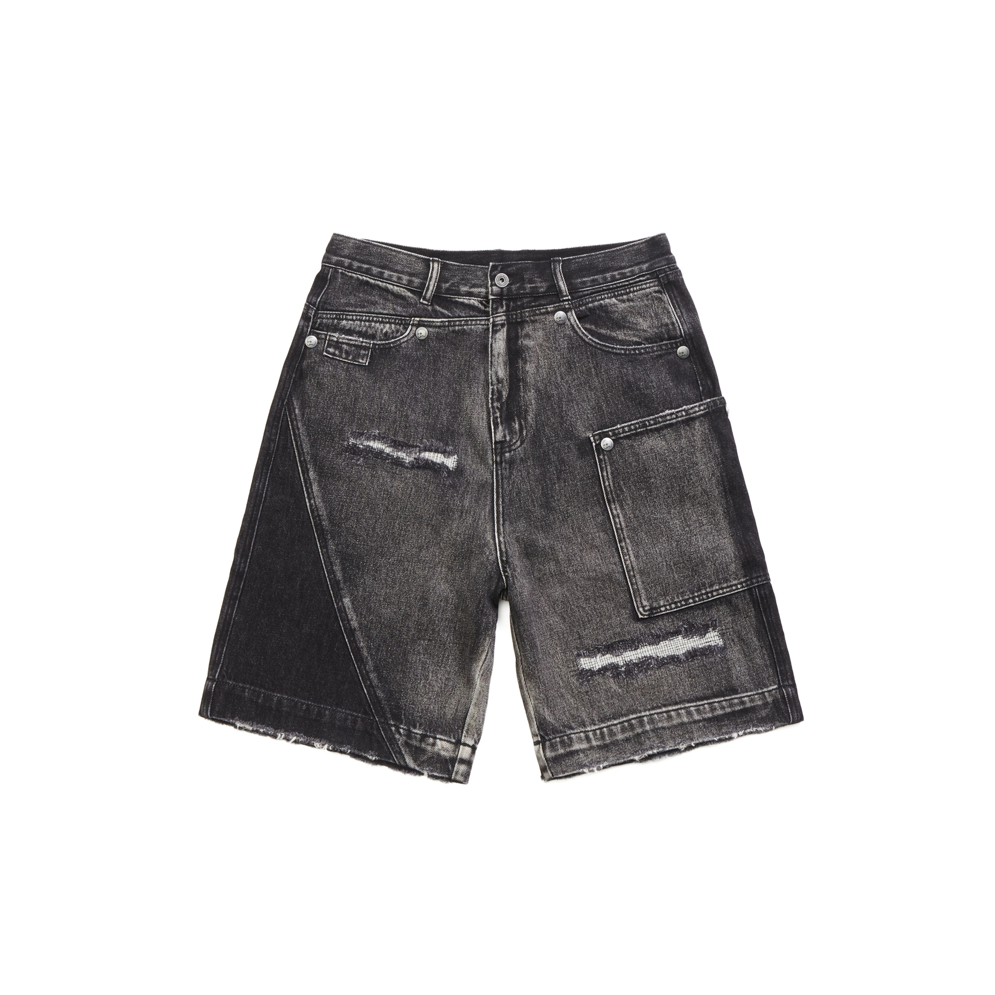 AES PATCHWORK DETAILED DISTRESSED JORTS