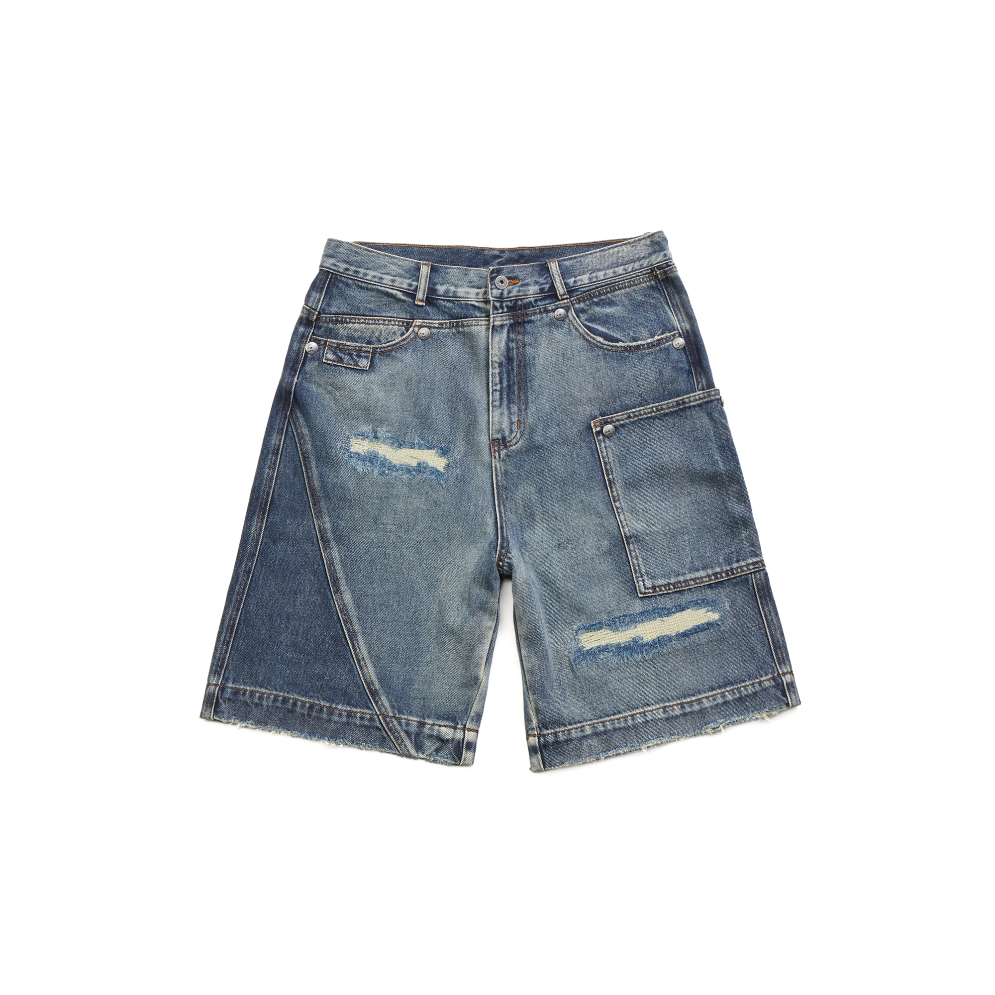 AES PATCHWORK DETAILED DISTRESSED JORTS