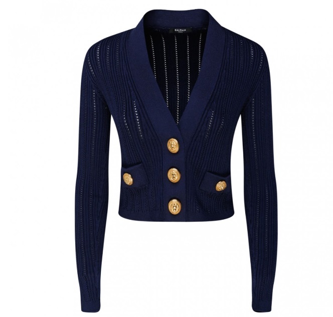 1BM1029-006 BALMAIN Cropped Cardigan Navy Blue #BF1KL01