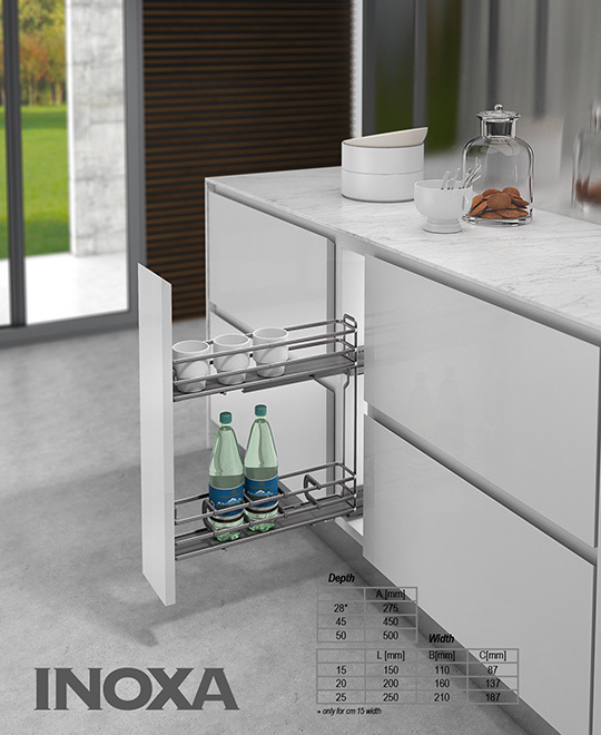 意大利 Inoxa 5104E 鈦色 廚房地櫃窄身拉籃 - 香港東泰裝飾材料