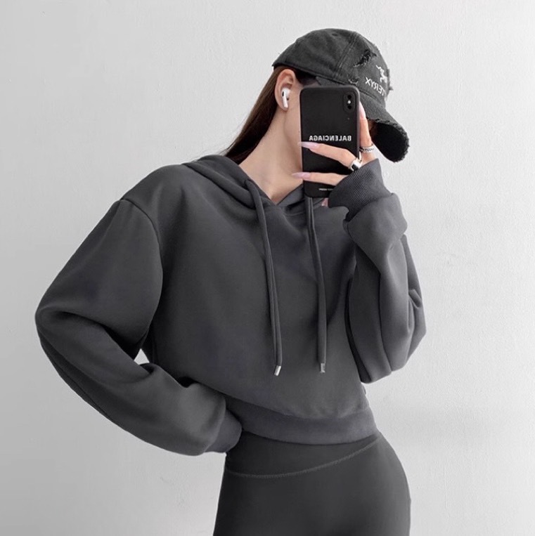 Choosy 初秋短版休閒連帽衛衣