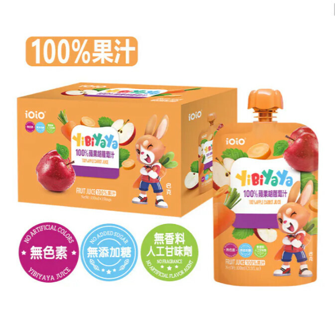 【十全】iOiO YiBiYaYa一比呀呀100% 蘋果胡蘿蔔汁100ml(15入/箱)-1701