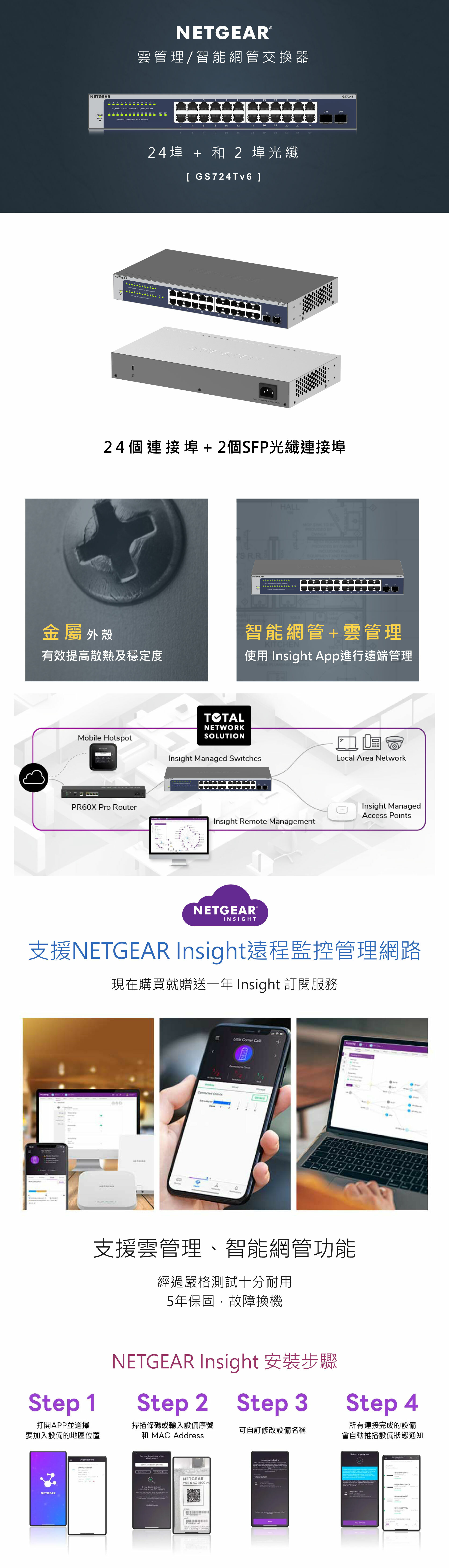 NETGEAR GS724T 24埠 Gigabit + 2埠光纖 智能網管交換器