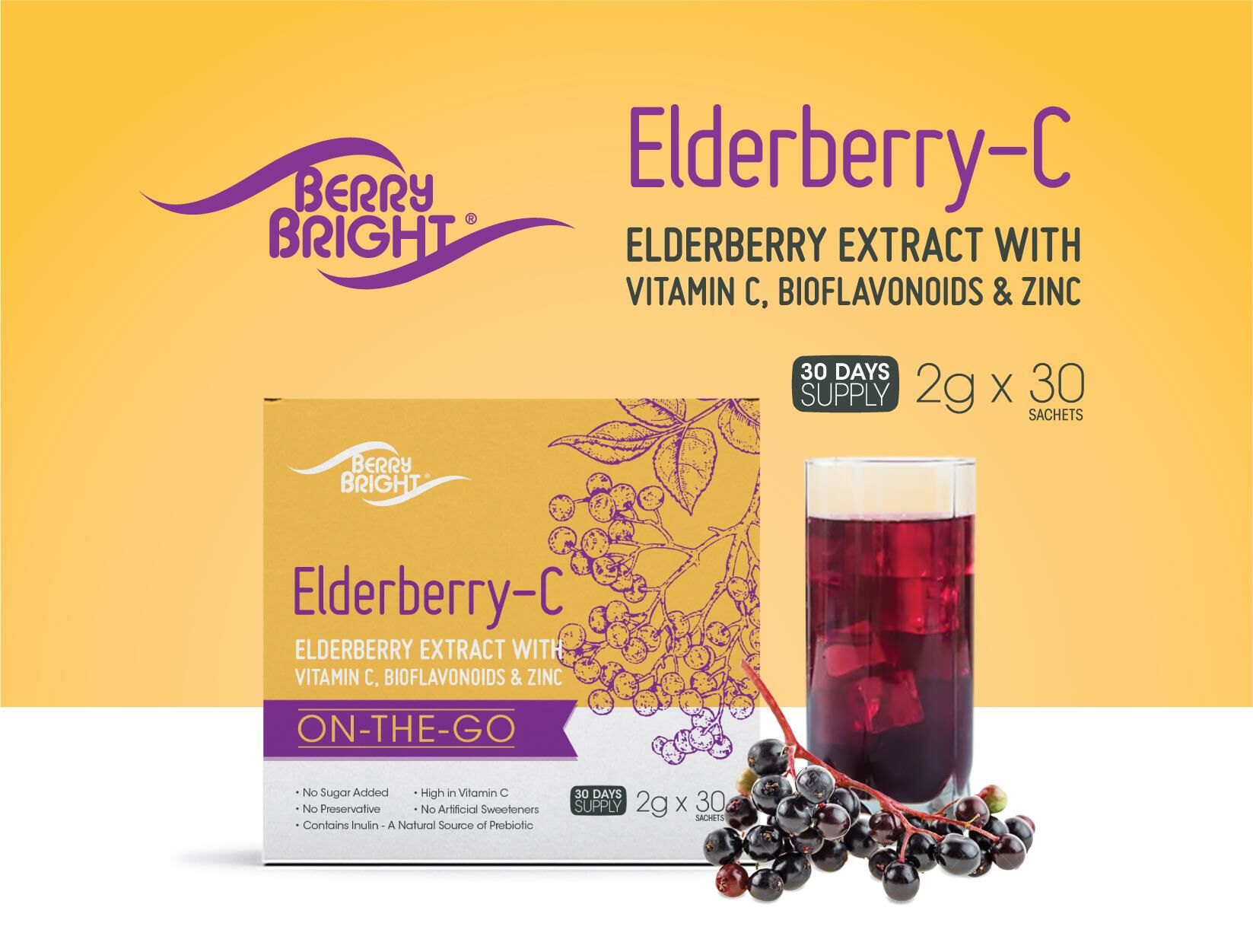 【馬來西亞月1129】BerryBright 接骨木莓增強免疫力 Elderberry-C (30包/盒)