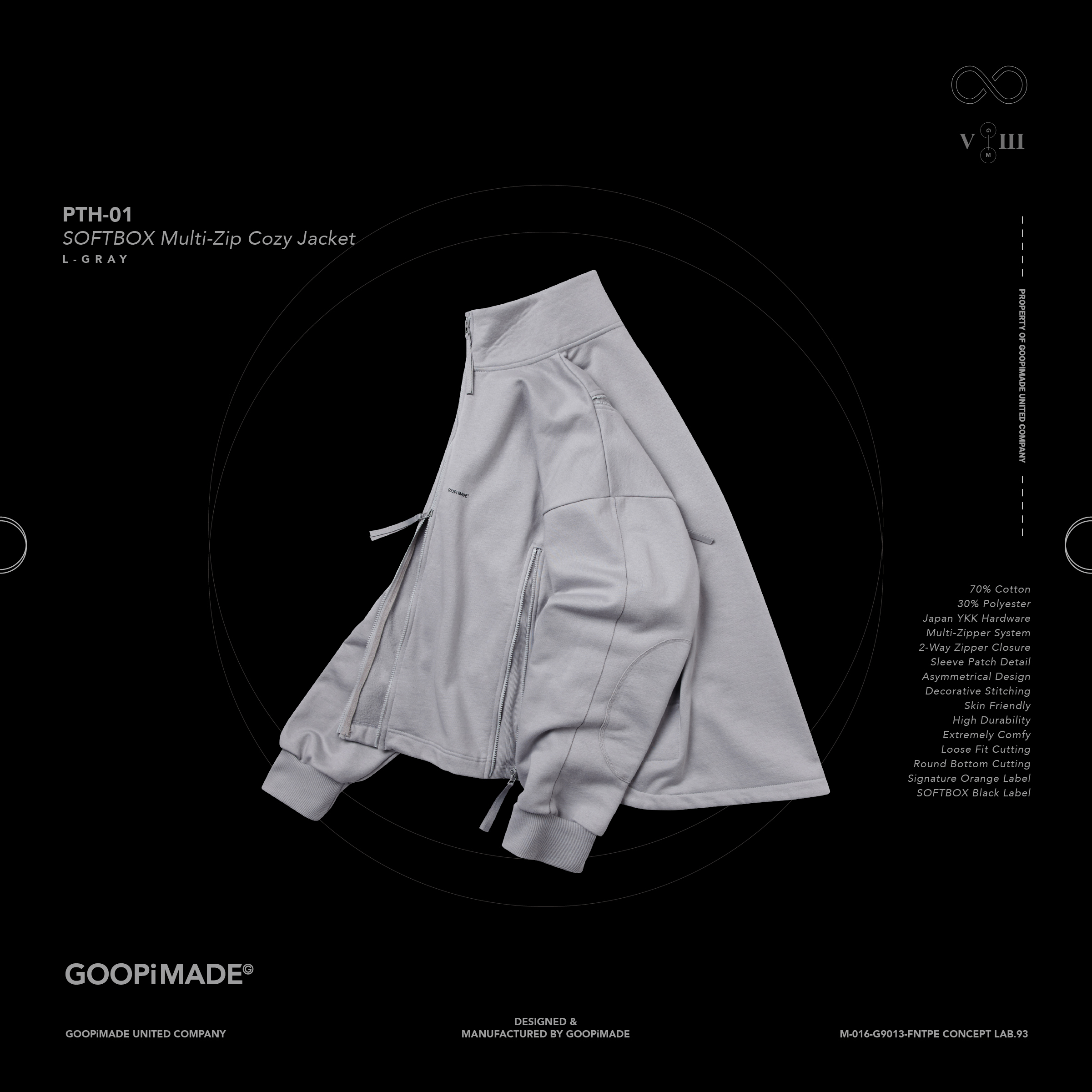 “PTH-01” SOFTBOX Multi-Zip Cozy Jacket - L-Gray