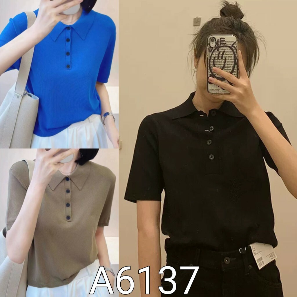 A6137 POLO Collar Short Sleeve Blouse