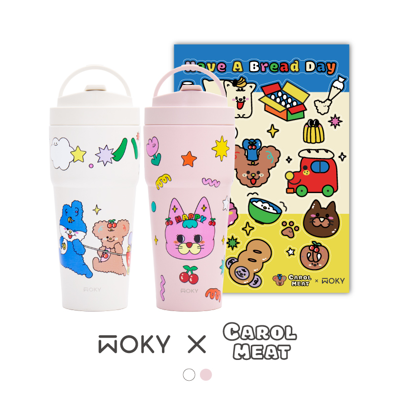 《減塑環保》WOKY X Carol Meat-[ ]渾圓杯雙層陶瓷750ml-2入組
