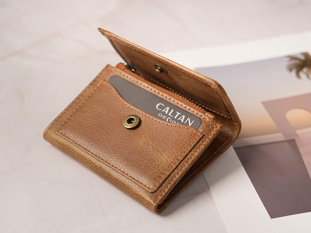 牛皮/皮夾【CALTAN】文藝三折扣式真皮短夾-四色(075268)