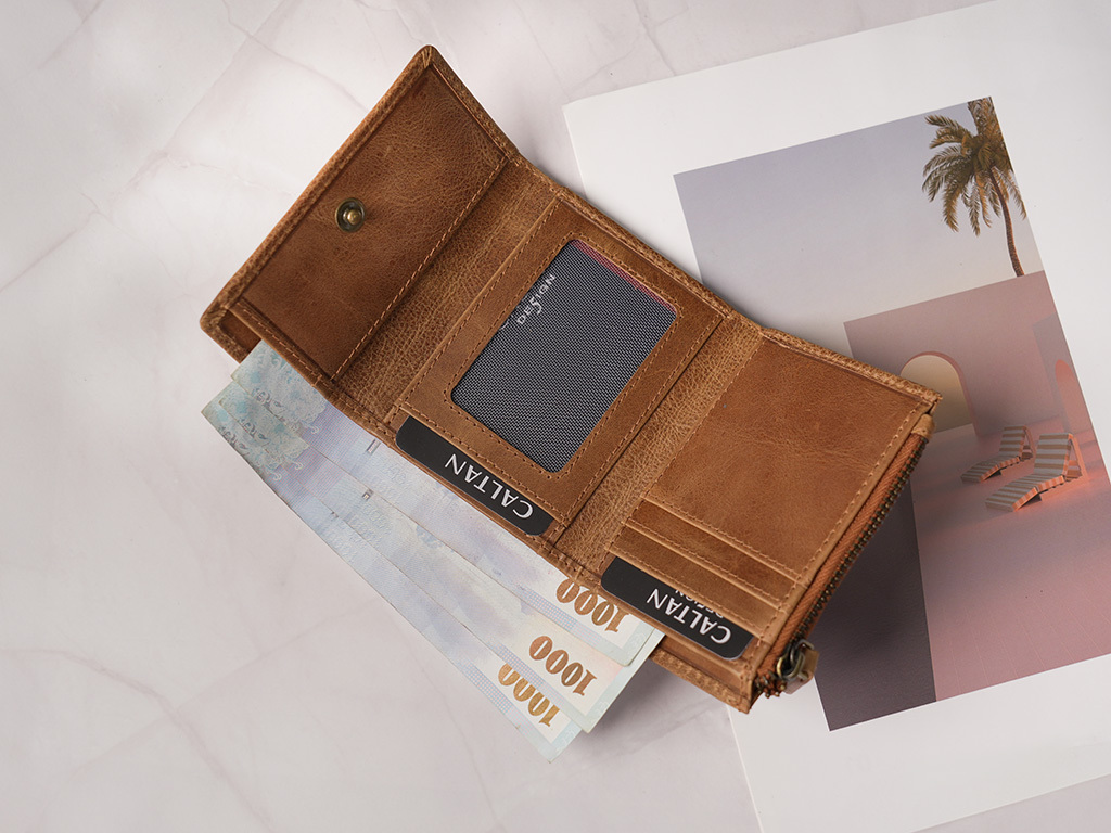 牛皮/皮夾【CALTAN】文藝三折扣式真皮短夾-四色(075268)