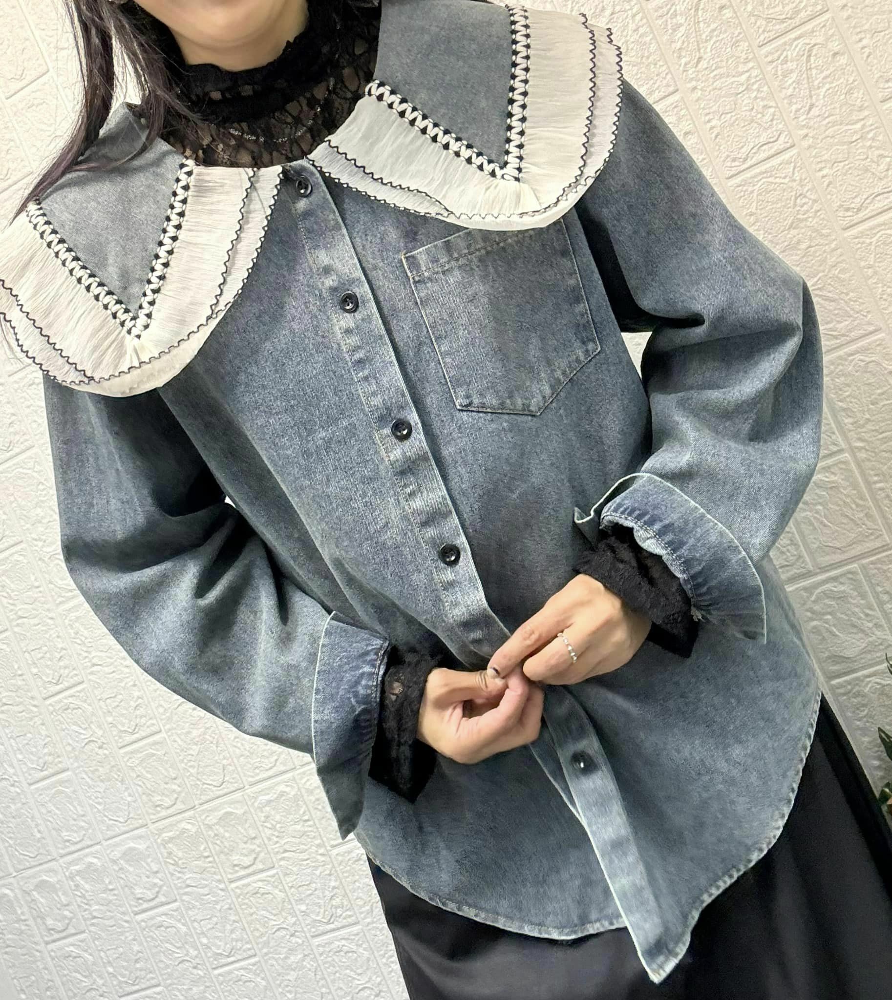 [ BoBo Smile ] BSK53 COLLAR JEANS TOP