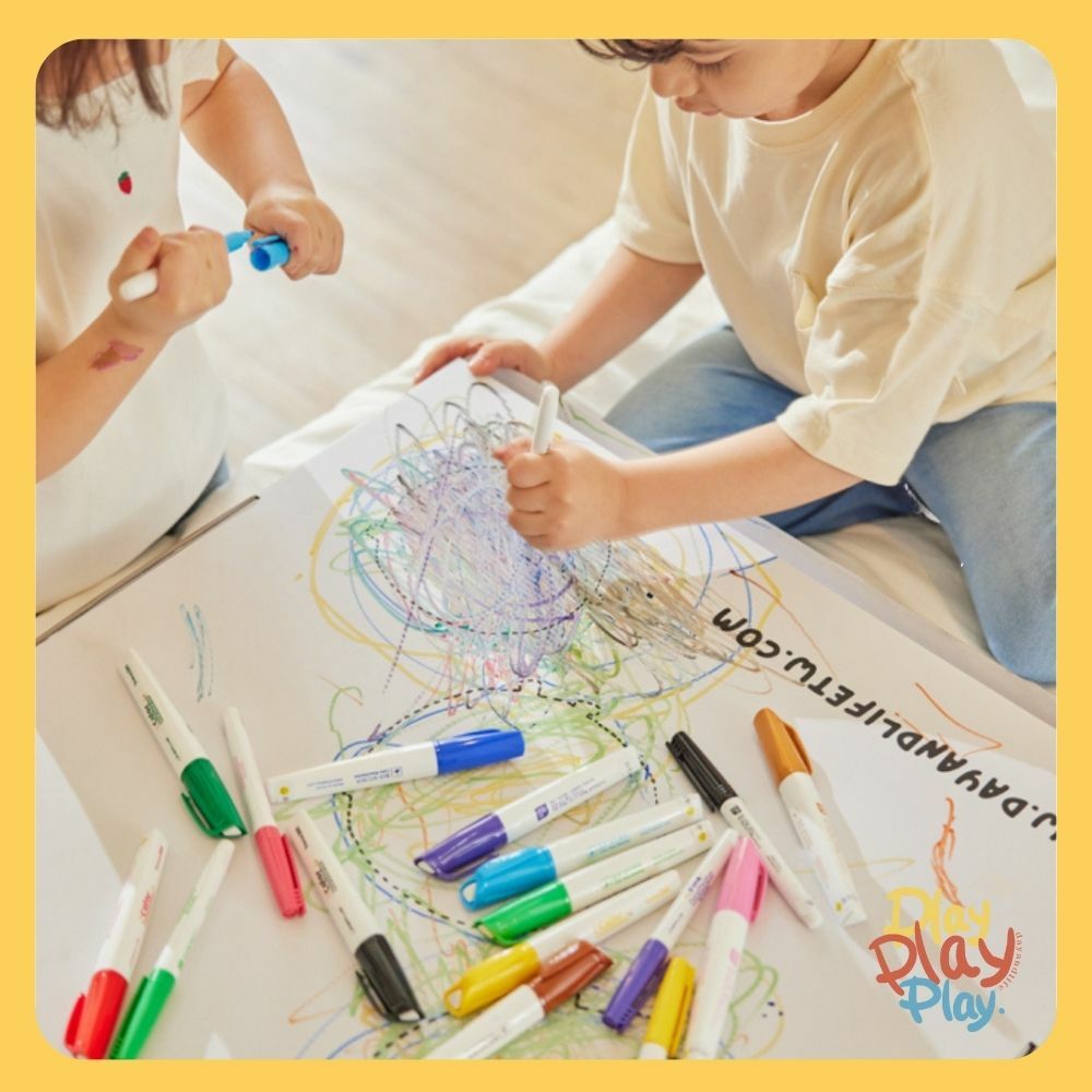 玩玩Play_韓國LINEPLUS好寫無異味工學握把安全12色白板筆