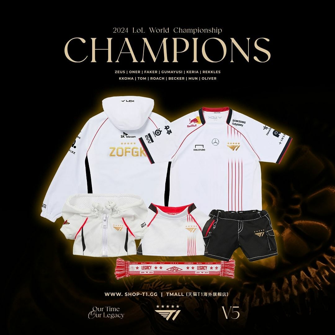 T1 S14 V5世界賽冠軍紀念系列周邊-Part.3 五星隊服外套、娃衣