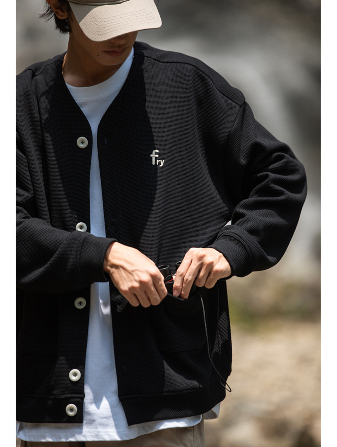 [新品兩件免運]320G刺繡LOGO華夫格紋開襟外套