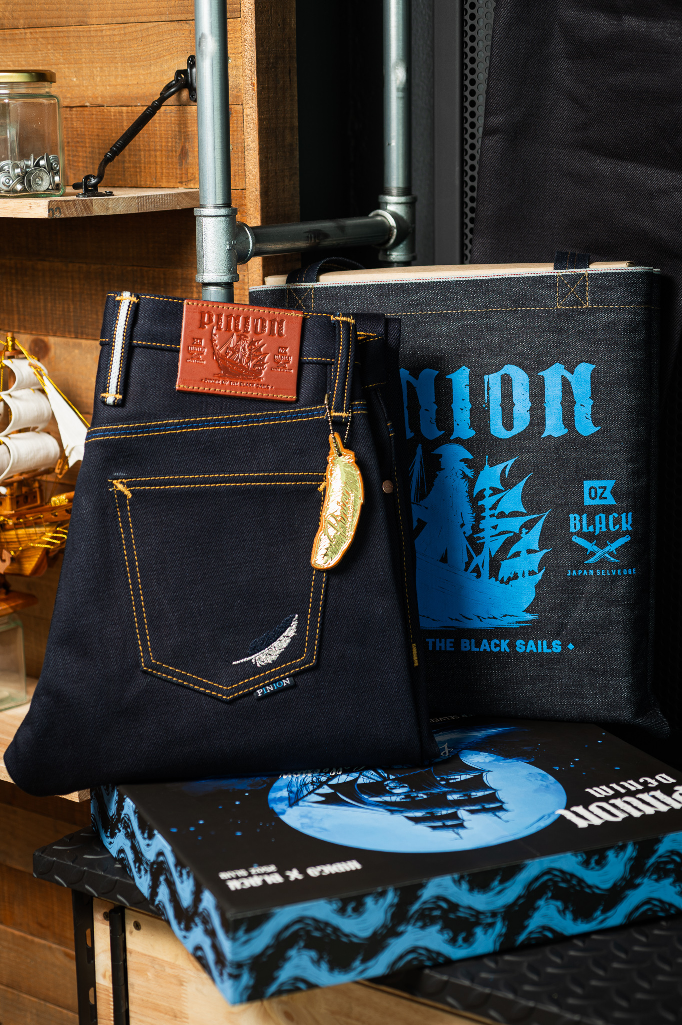 PINION DENIM 25oz SLUB INDIGO X BLACK SAILS BY OKAYAMA