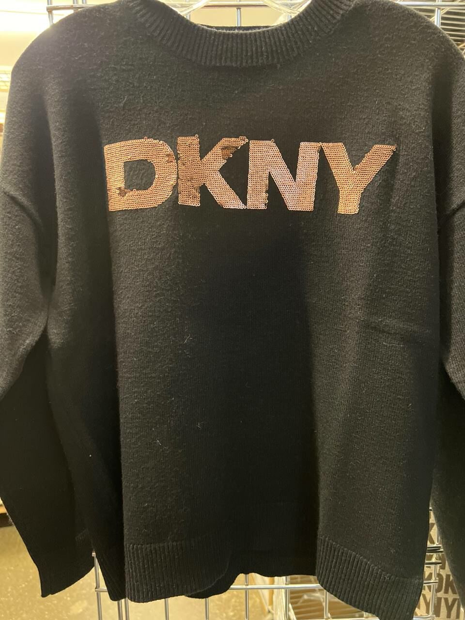 [S] DKNY SEQUIN LOGO EMBELLISHED SWEATER,BLACK/COPPER, DJ4R0407-B1P ...