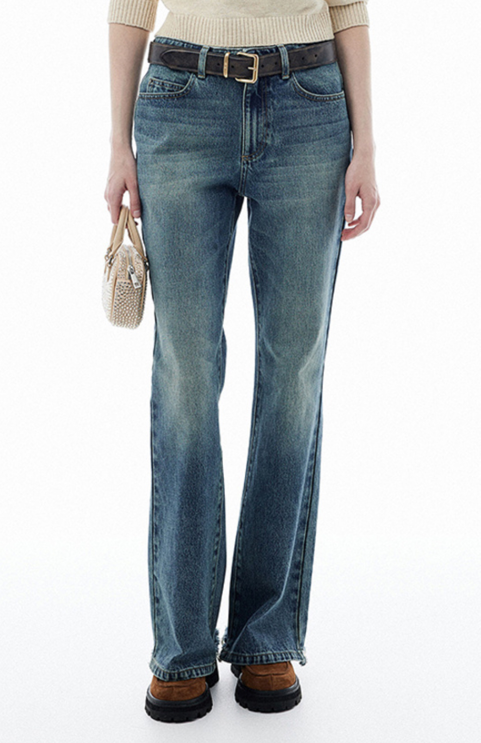 d'zzit Back Hem Damage Denim Pants藍S（313R501）