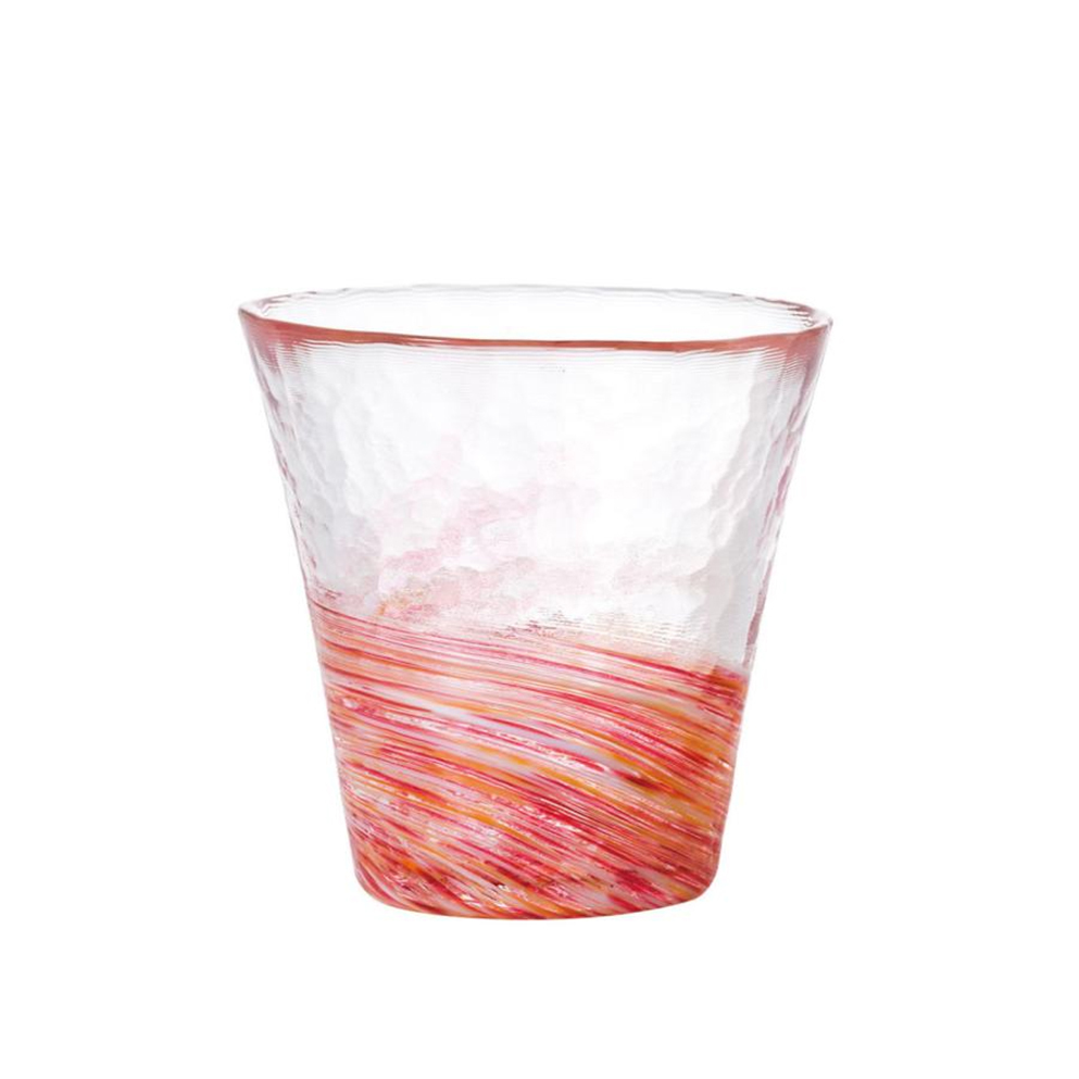 日本津輕琉璃 夢幻色彩 珊瑚 手作平底杯 | 酒蛙 Sakewa | 日本酒專門店