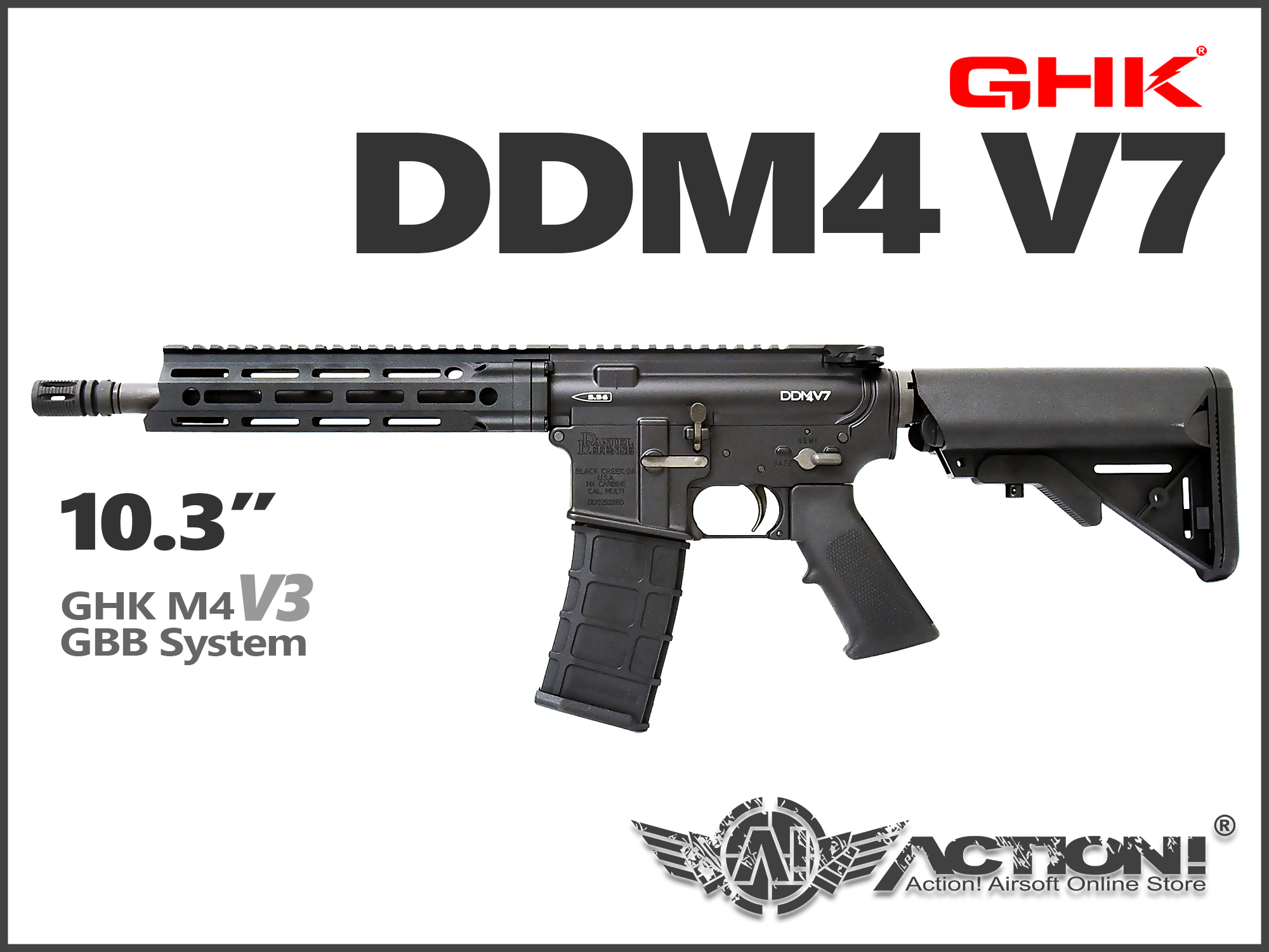 GHK - DD M4 V7 V3 GBB氣動槍 10.3" (GHK M4 V3 GBB系統) /黑色 /M
