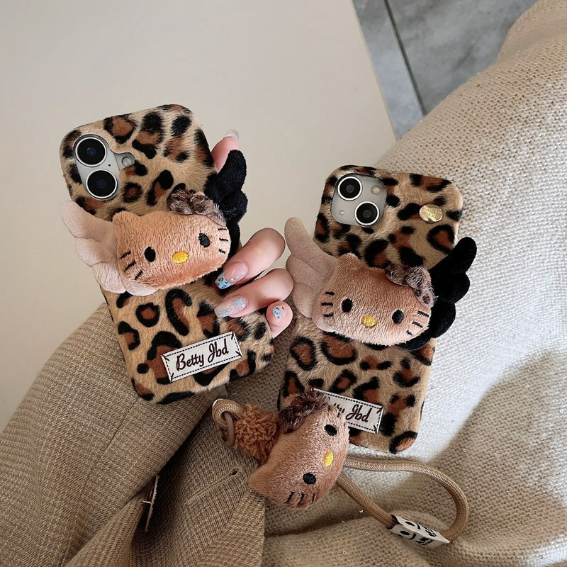 《7560》iPhone-豹紋翅膀KT手機殼((附大頭KT手繩))