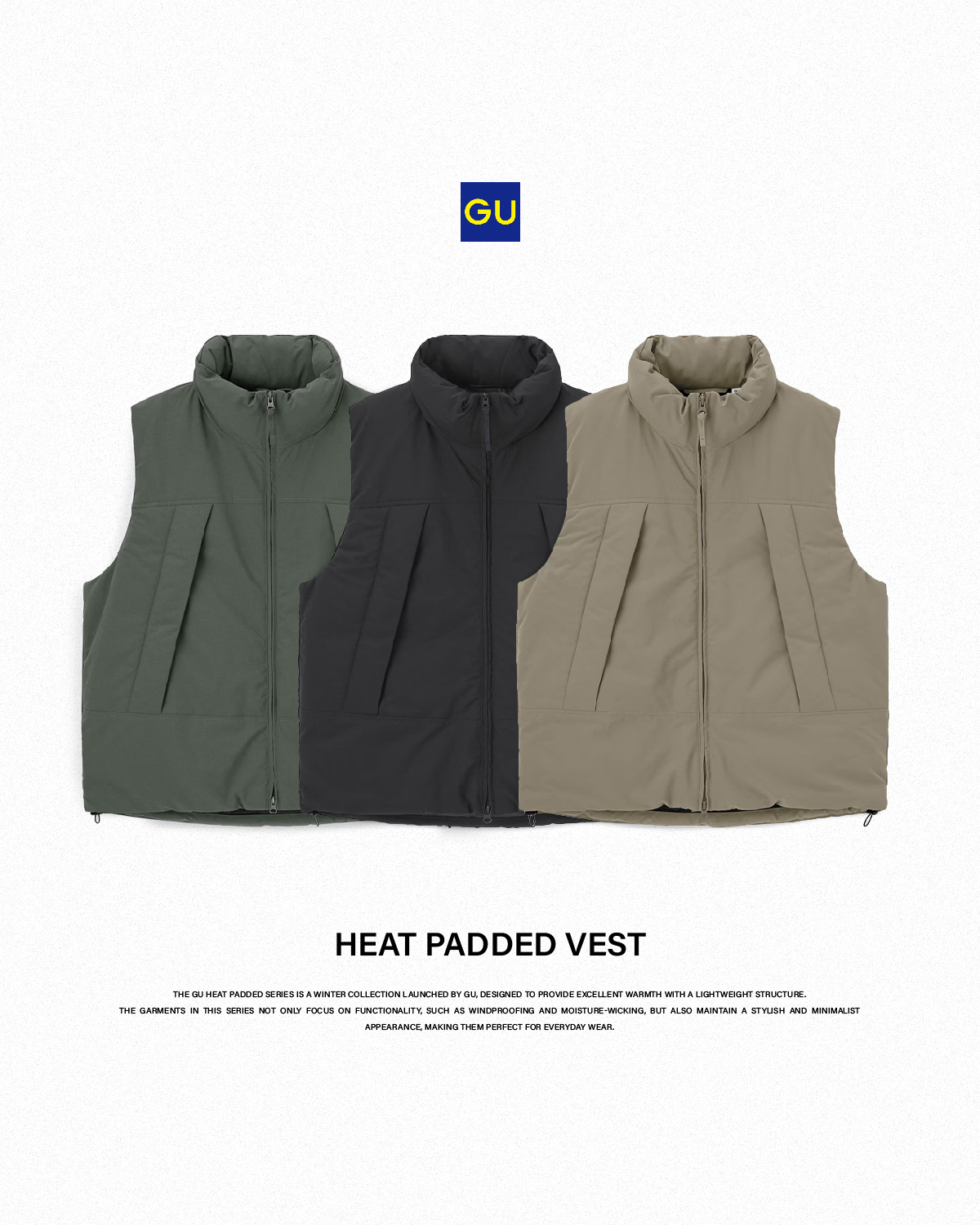 GU Heat-Padded 保暖雙拉鍊背心 3色