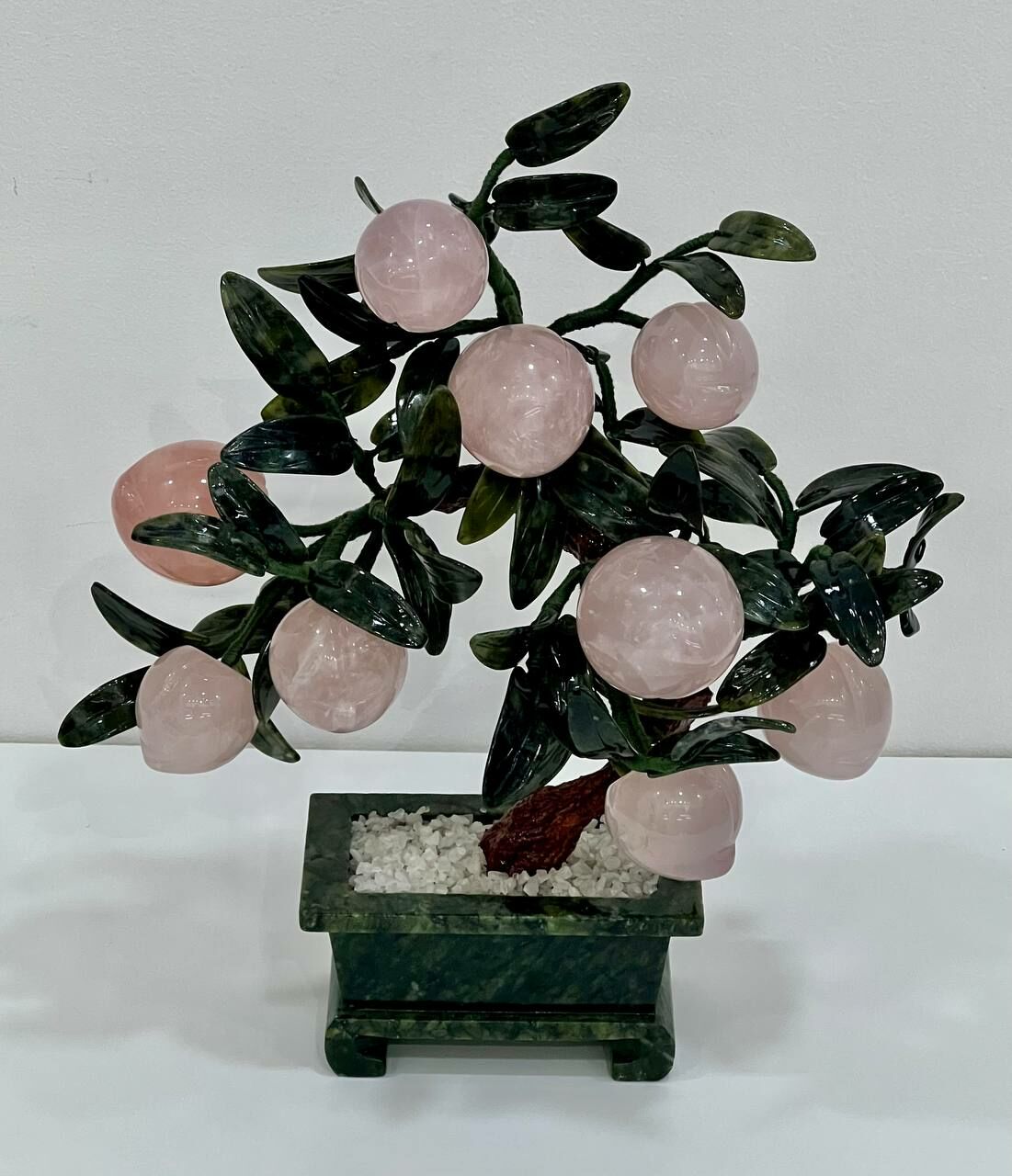 [S] GEMZ & CO QLHA ROSE QUARTZ PEACH WITH SERPENTINE JADE POT TREE ...