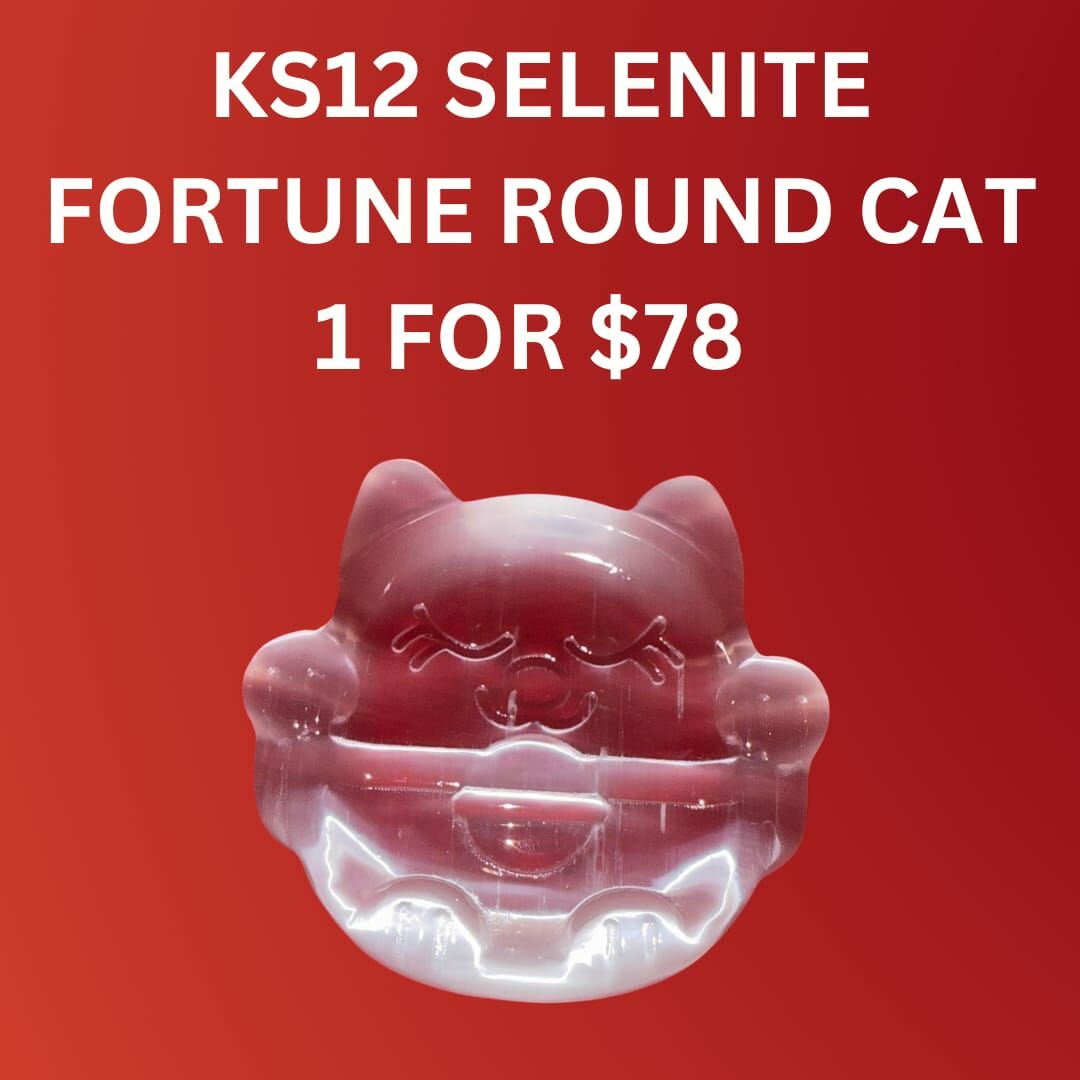 KS12 SELENITE FORTUNE ROUND CAT (PO)