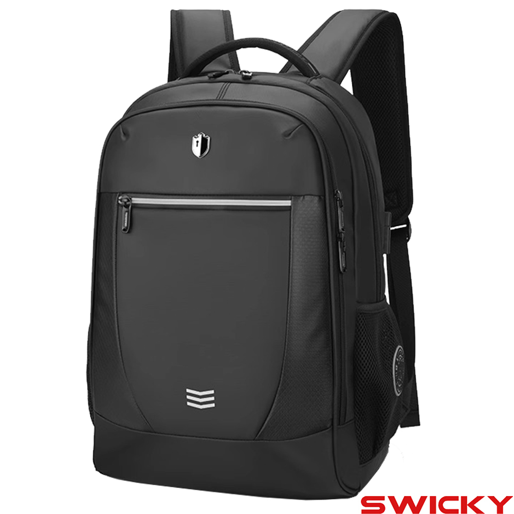 【SWICKY】休閒通勤潮流防潑水後背包(黑)