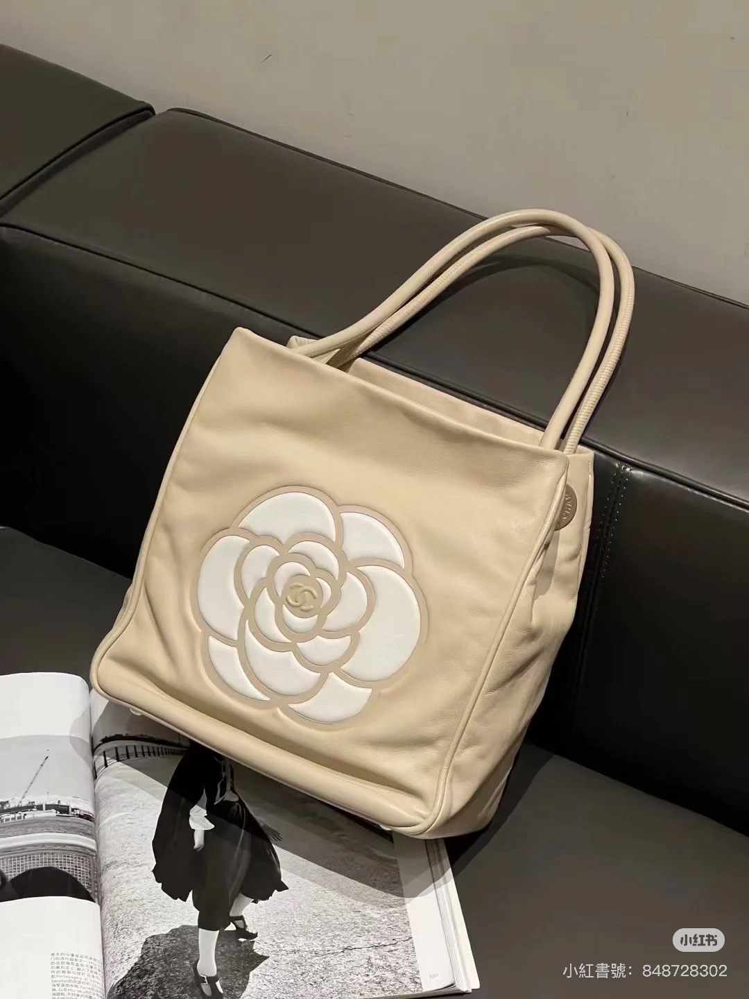 CHANEL Camellia Line Tote Bag Ivory