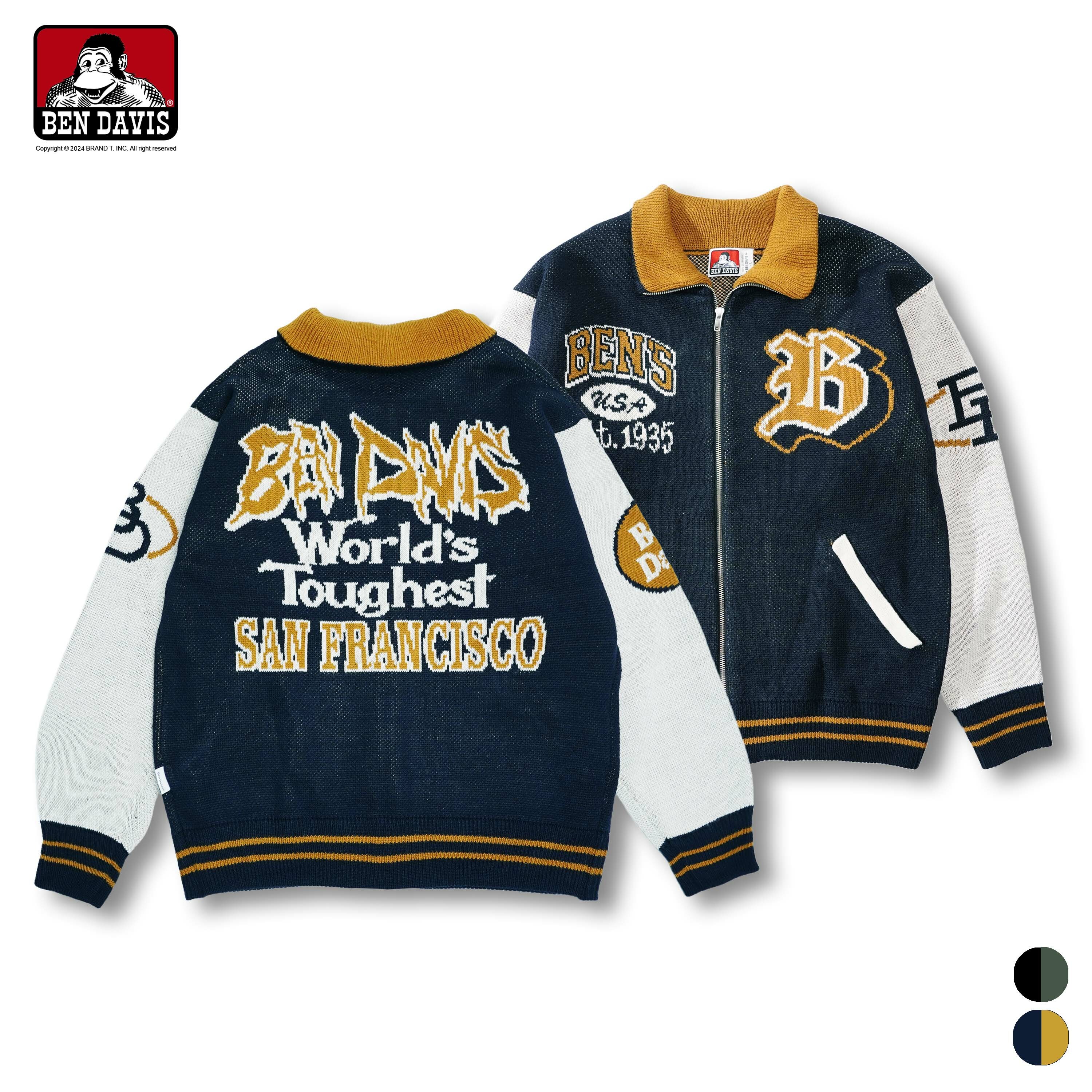 【BEN DAVIS】SUPPORTERS KNIT JACKET 街頭 拼色 歌德字 LOGO 立領 針織
