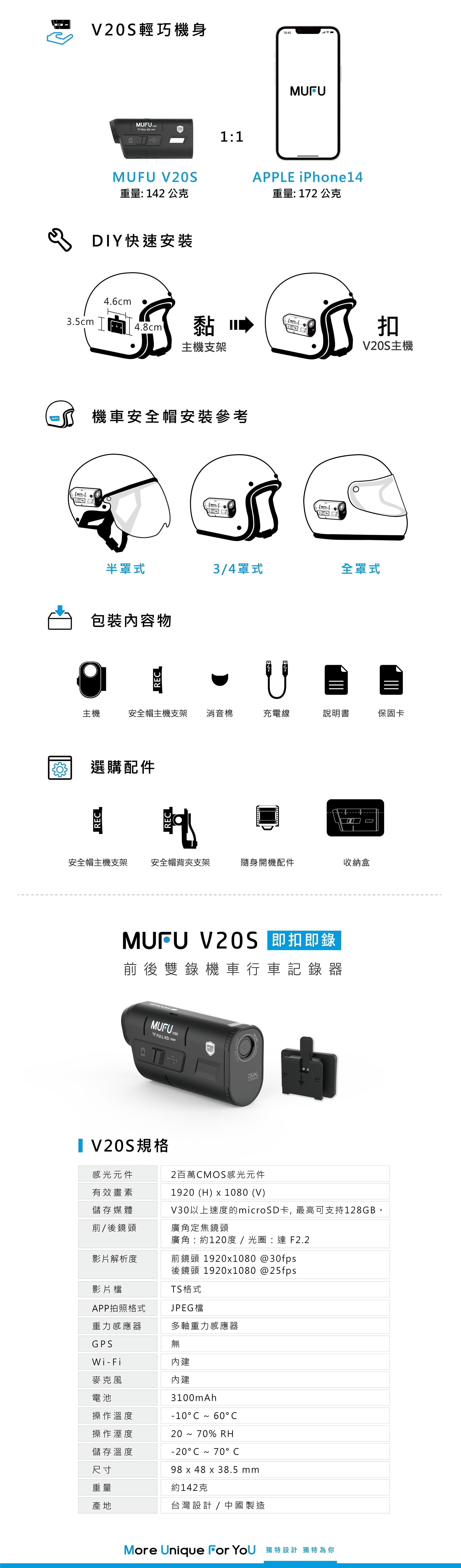 MUFU雙鏡頭機車行車記錄器V20S二頭機
