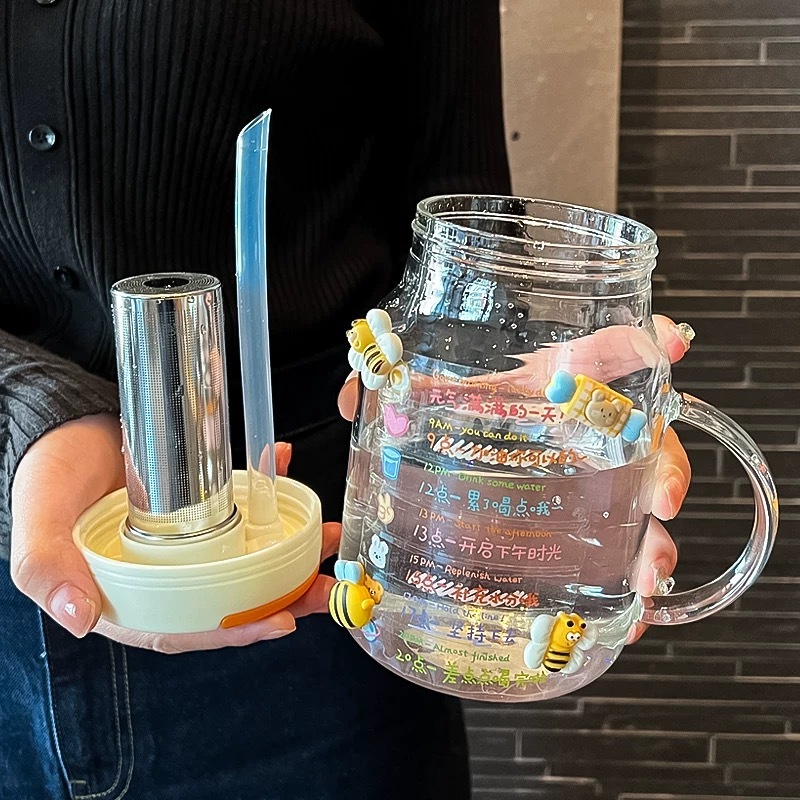 Tea Filter Glass Bottle with Straw