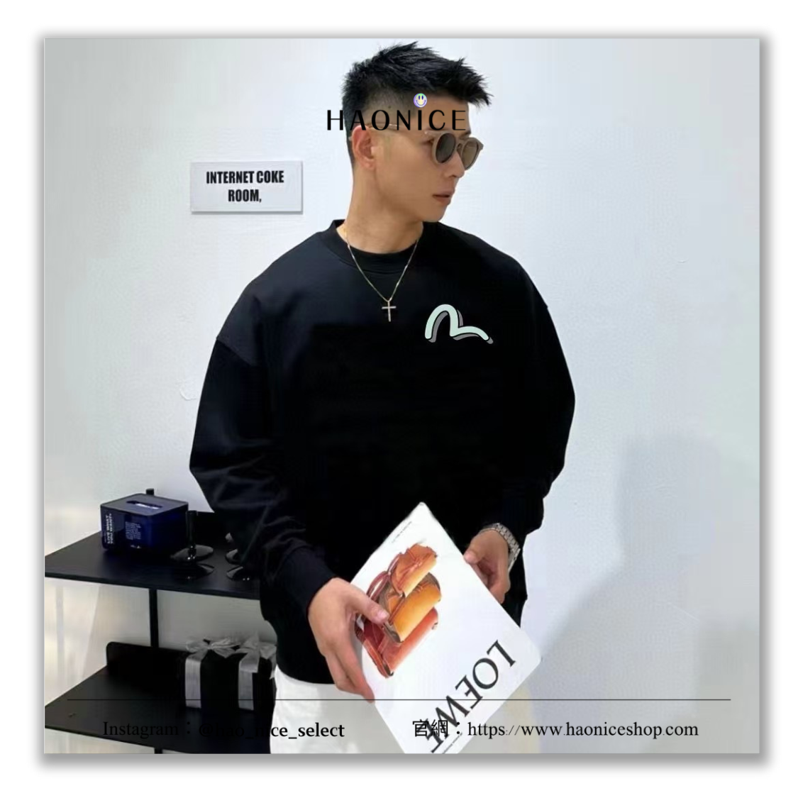 【HAO NICE】100%日本大阪正品 山根英彥EVISU 福神🇯🇵經典logo框架字母長袖 大學T