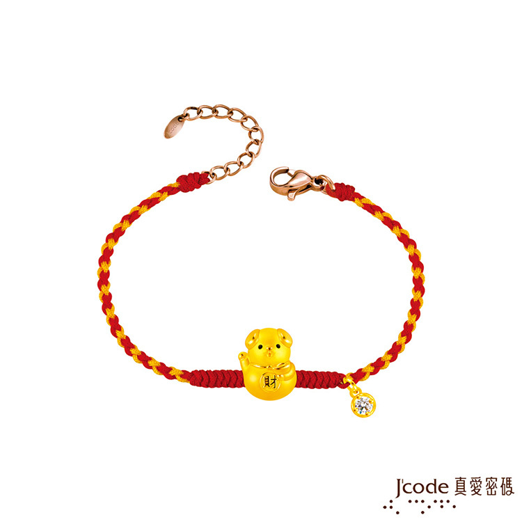 J'code真愛密碼金飾 招財招貴人六合生肖-狗 硬金編織手鍊