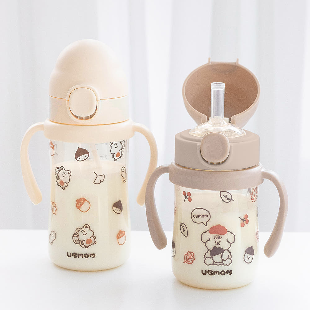 UBMOM 1+1 特別版秋楓賞栗系列PPSU吸管杯 (200ml+280ml) -原裝配彈蓋帶重力球及直飲管