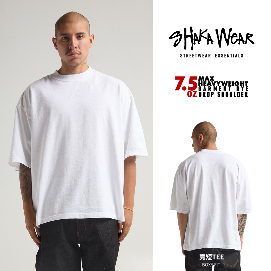 Shaka Wear 7.5Oz Garment Dye Drop Shoulder T-Shirt 重磅 寬