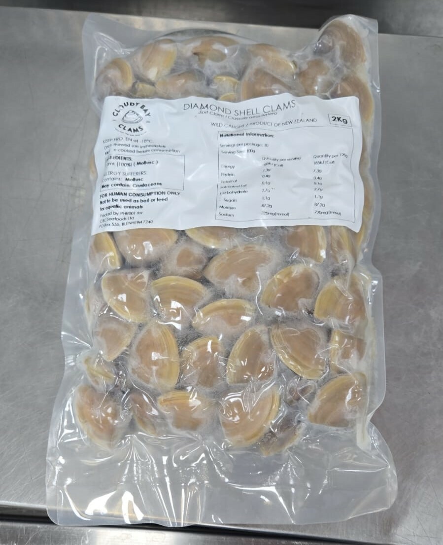 紐西蘭急凍生鑽石蜆, 每包1公斤，有12-15隻, 編號：07-0126C