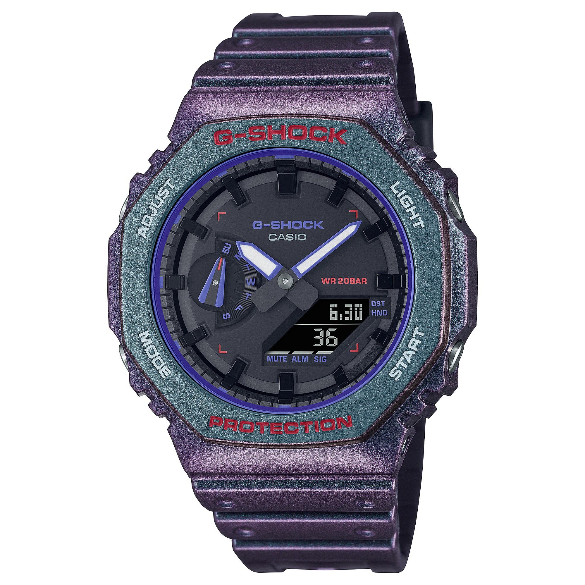 Casio G-Shock GA-2100AH-6A Casioak Purple Green Watch