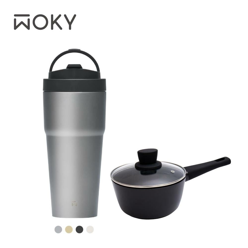 【WOKY 沃廚】Ti 純鈦渾圓杯770ml-AllDay隨行款 (抗熱款)+奶鍋