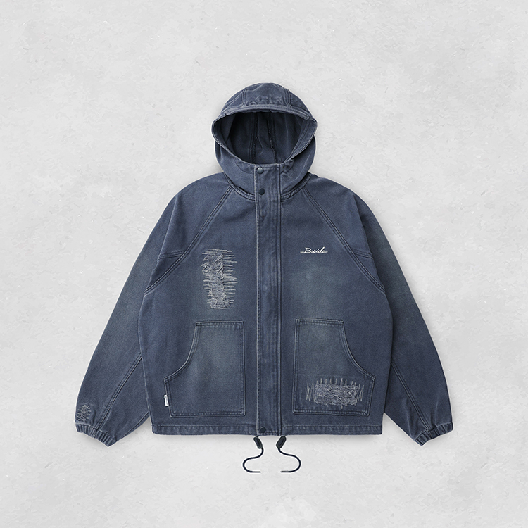 B-SIDE DAMAGE HOODED JACKET Deep Blue