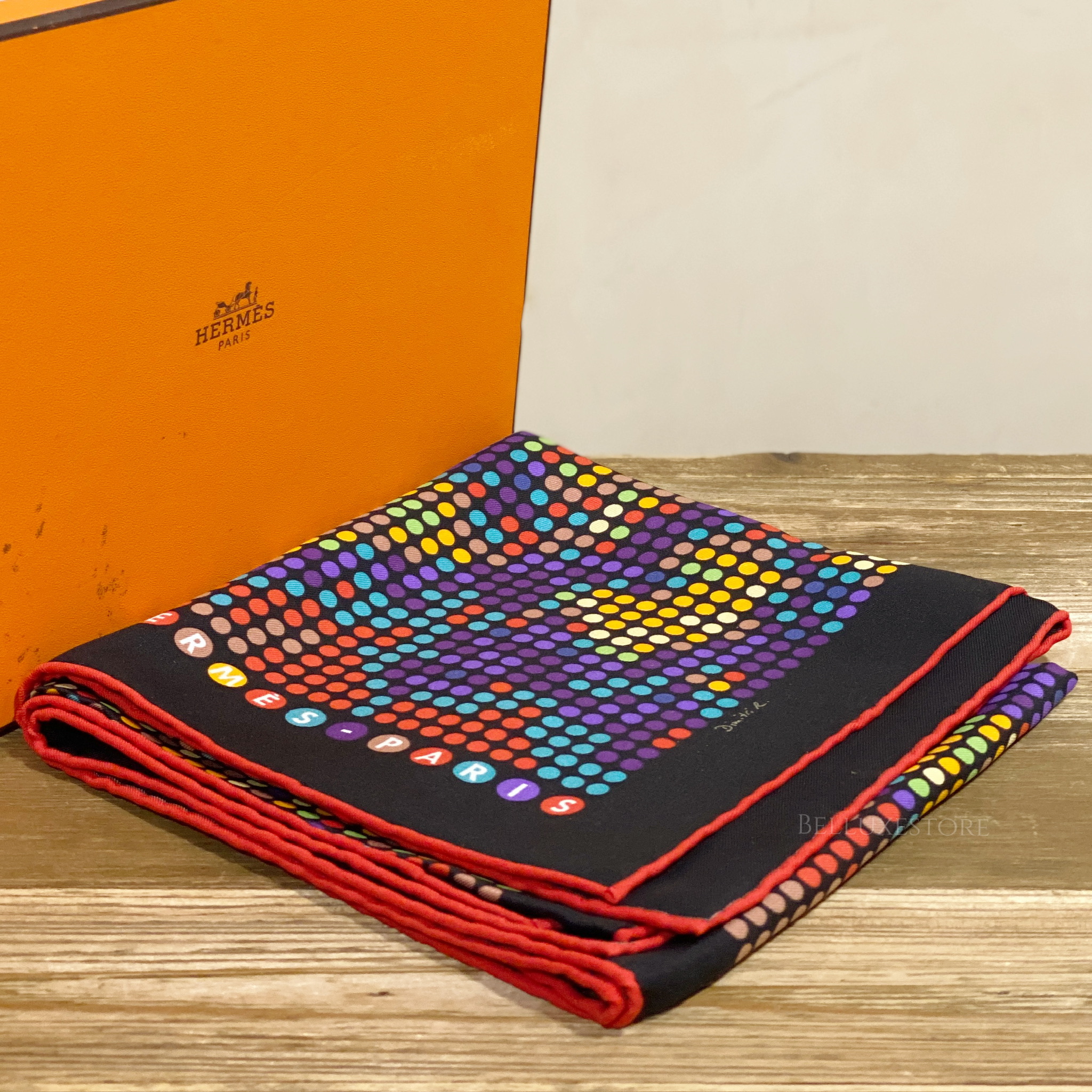 [Pre-owned] Hermes scarf 70cm noir/ multi color