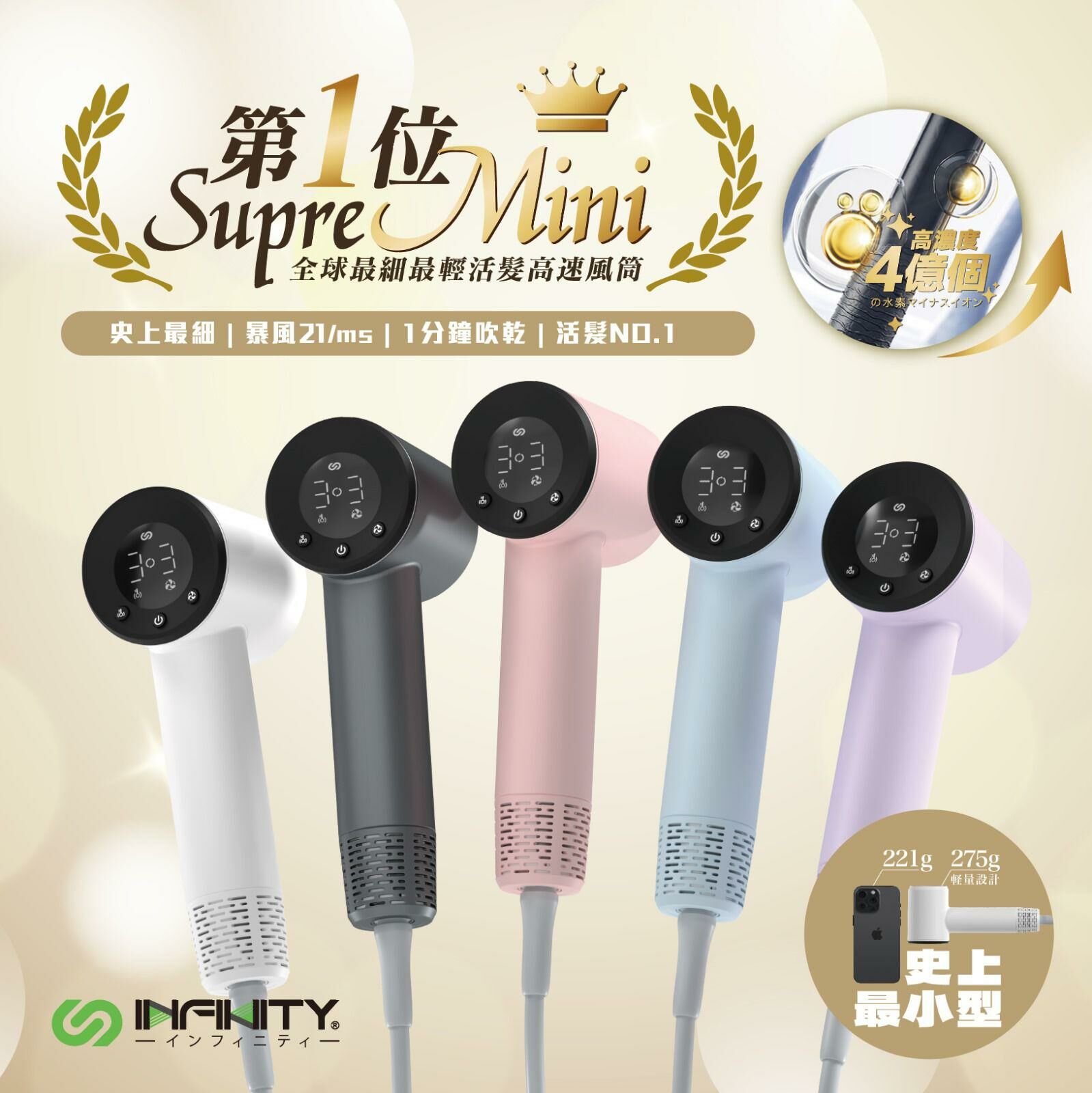 🥇史上最細 藍光水潤負離子活髮風筒🥇INFINITY Mini8