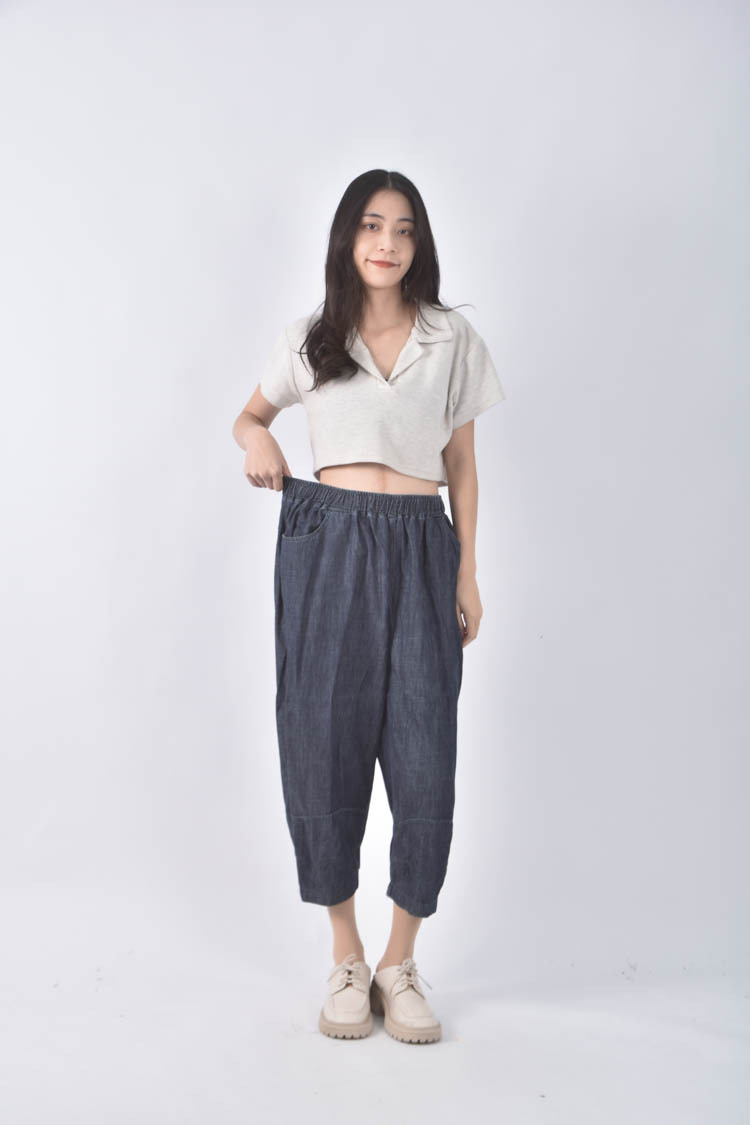 二拾衫-(F) shia yu lin高腰丹寧牛仔棉質縮口純棉藍色長褲二手衣｜30日無條件退貨