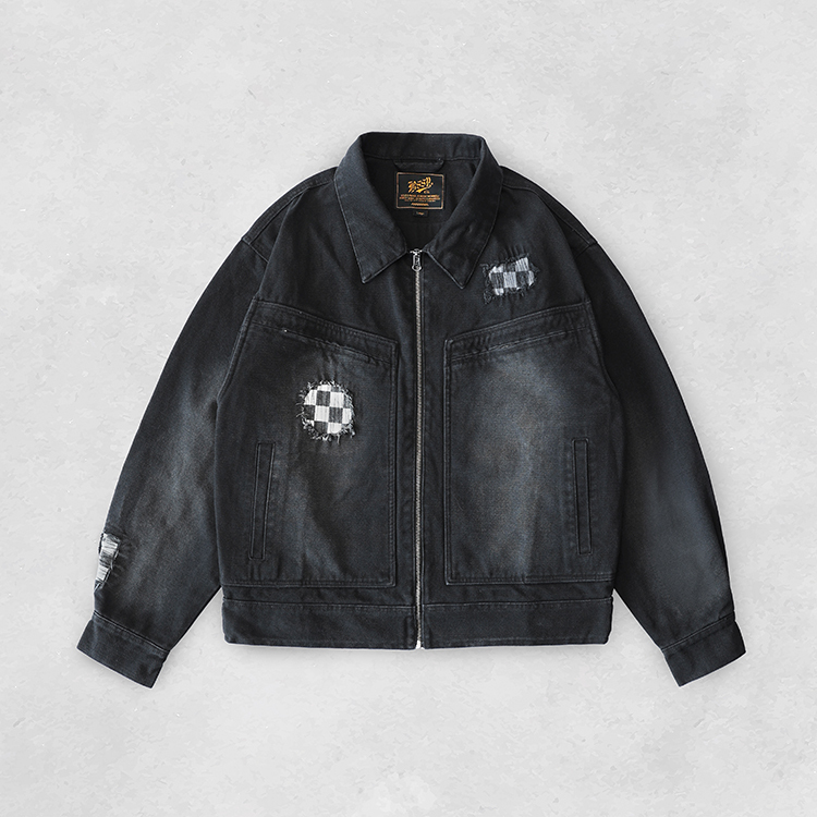 BSSP - RACING FLAG PATCH WORK JACKET Black
