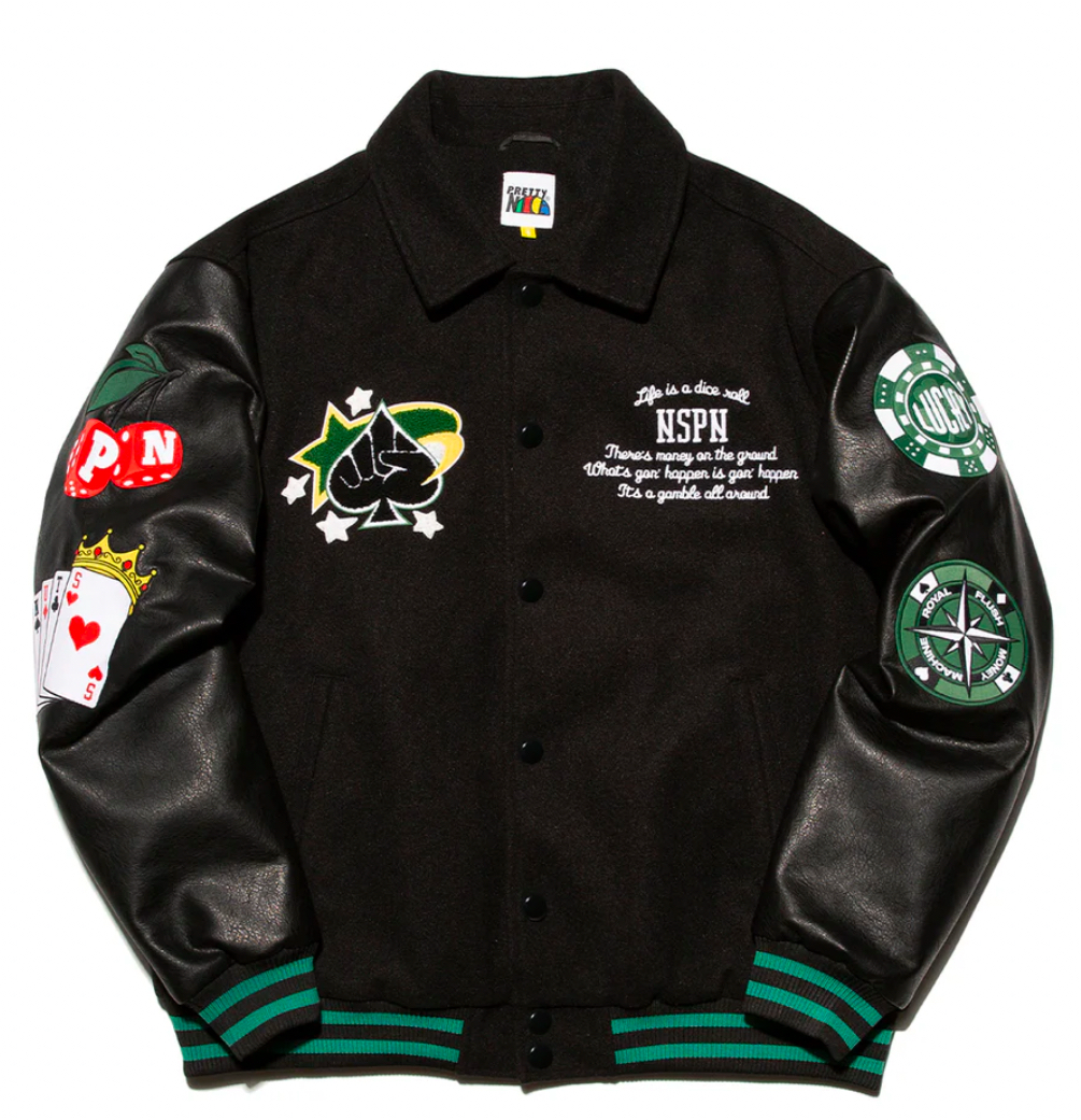 Ringo21 Prettynice x nuts NEON SIGN VARSITY JACKET-BLACK