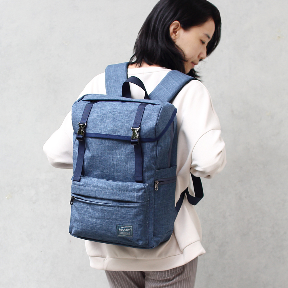 BAGCOM帶釦多層後背包-藍色(15吋筆電 OK 、14吋筆電MAC book OK)